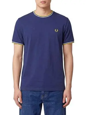 Fred Perry Slim Fit Cotton T-shirt With Contrast Trims And Embroidered Logo - Blue 1