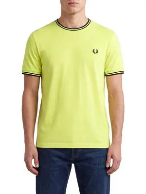 Fred Perry Slim Fit Cotton T-shirt With Contrast Trims And Embroidered Logo - Yellow
