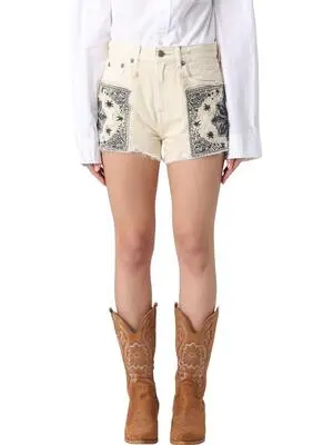 R13 Printed Cotton Denim Shorts - Beige