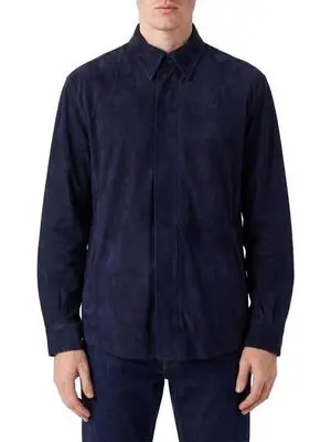 Giorgio Armani Suede Lambskin Leather Shirt Jacket - Blue