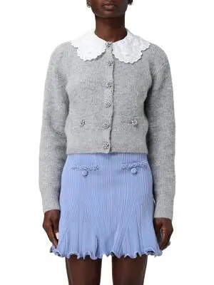 SELF-PORTRAIT Wool Blend Cardigan With Jewel Buttons - Grey