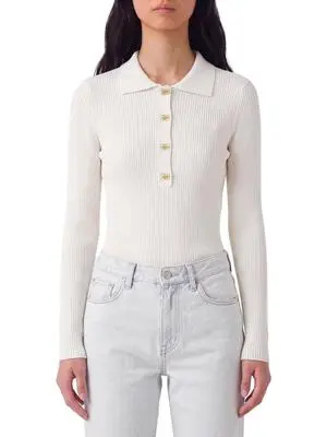 GANNI Knitted Wool Polo Shirt - Ivory