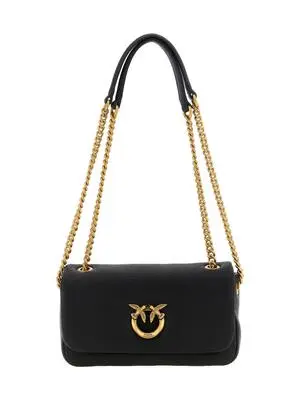 Pinko Leather Shoulder Bag With Gold Tone Chain Strap - Black