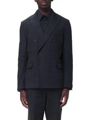 PAOLO PECORA Linen And Viscose Double-breasted Blazer - Black
