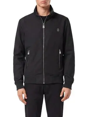 BILLIONAIRE Cotton Bomber Jacket With Python Leather Inserts - Black