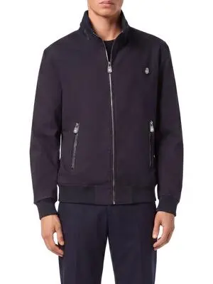 BILLIONAIRE Cotton Bomber Jacket With Python Leather Inserts - Navy