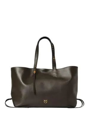 Pinko Leather Shopping Bag - Mud