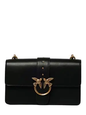 Pinko Leather Crossbody Bag With Bird Clasp - Black