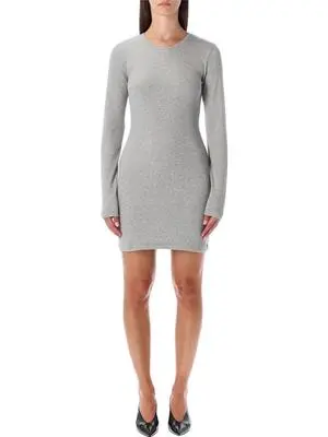 MARINE SERRE Ribbed Long Sleeve Mini Dress - Grey