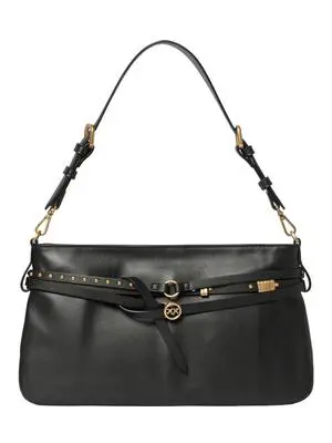 Pinko Leather Shoulder Bag With Stud Embellishments - Black