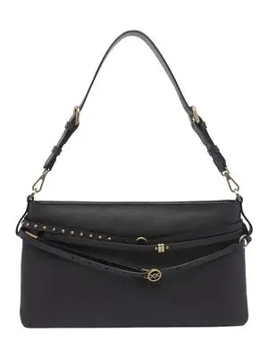 Pinko Pinko Embroidered Leather Shoulder Bag With Studs And Love Birds Logo Brown