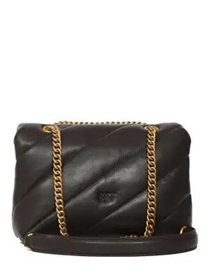 Pinko Mini Love Bag Puff Matelassé Nappa Crossbody Bag With Rhinestones - Brown
