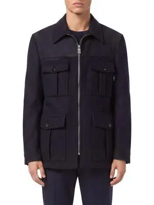BILLIONAIRE Wool Blend Safari Jacket - Navy