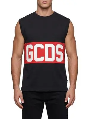 Gcds Sleeveless Top In Cotton With Logo - Black