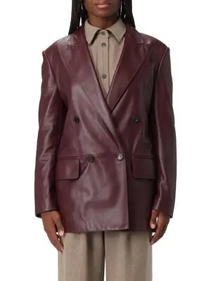 Max Mara Leather Double Breasted Blazer - Cherry