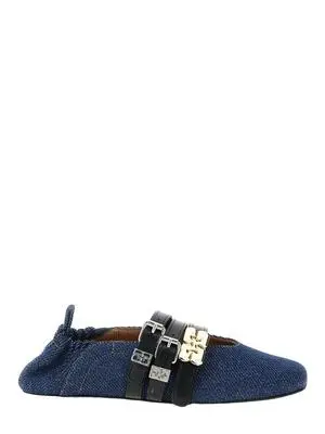 GANNI Sue Triple Ballerina Flats In Organic Cotton Denim - Blue