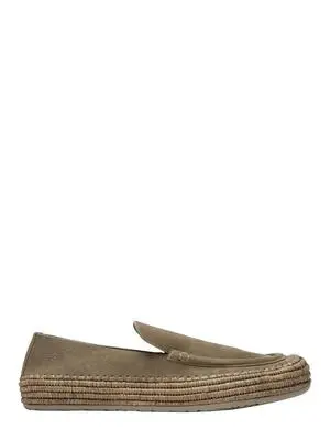 Loewe Rio Suede Calfskin Loafers With Woven Midsole - Grey