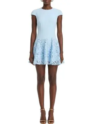 SELF-PORTRAIT Crepe Mini Dress With Macramé Inserts - Blue