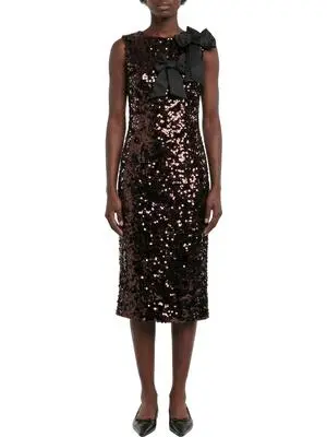 GANNI Sequin Dress With Bow Detail - Brown