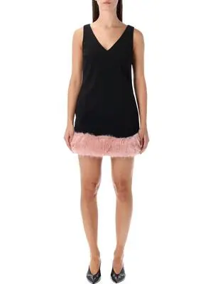 SELF-PORTRAIT Mini Dress With Fur Trim - Black