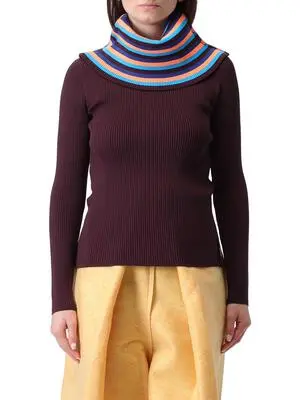 Sunnei Ribbed Knit Top With Contrasting Collar - Violet