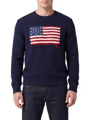 Polo Ralph Lauren Graphic Print Cotton Crewneck Sweater - Blue