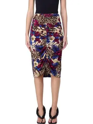 Just Cavalli Ruched Floral & Leopard Print Midi Skirt - Multicolor