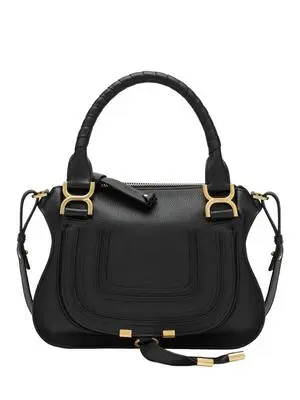 Chloé Chloé Marcie Small Grained Calfskin Handbag With Woven Handles Black