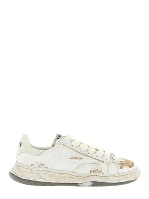 Mihara Yasuhiro Charles Distressed Cotton Canvas Lace Up Sneakers - White