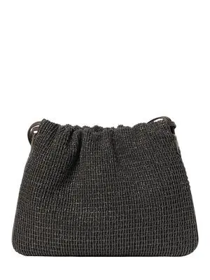 Brunello Cucinelli Calfskin Leather Shoulder Bag With Net Design - Black
