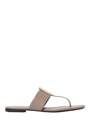 Tory Burch Flat Sandals With Gold Tone Hardware - Beige