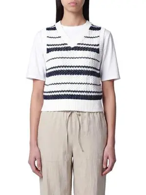 DUNST Dunst Striped Cotton Knit V-Neck Vest Navy
