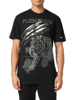 PLEIN SPORT Cotton T-shirt With Rhinestones - Black