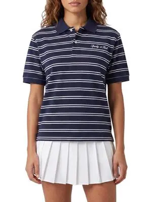 SPORTY & RICH Striped Cotton Polo Shirt - Blue