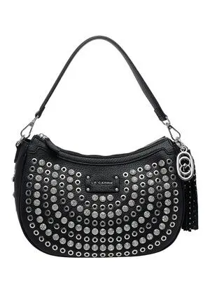 LA CARRIE Crystal-embellished Shoulder Bag With Eyelets - Black