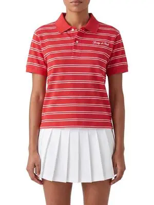 SPORTY & RICH Striped Cotton Polo Shirt - Red
