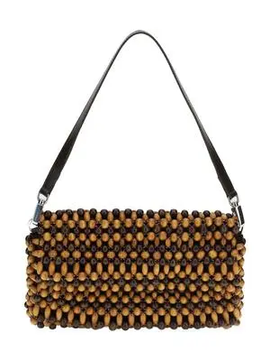 Staud Timmy Beaded Wood Shoulder Bag With Removable Leather Handle - Brown