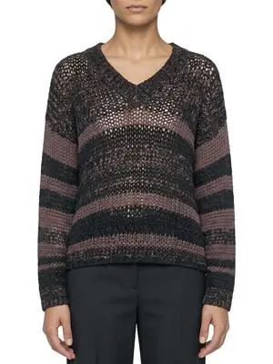 ROBERTO COLLINA Striped Cotton V-neck Sweater - Black