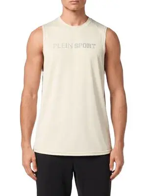 PLEIN SPORT Printed Polyester Sleeveless Crewneck Tank Top - Grey