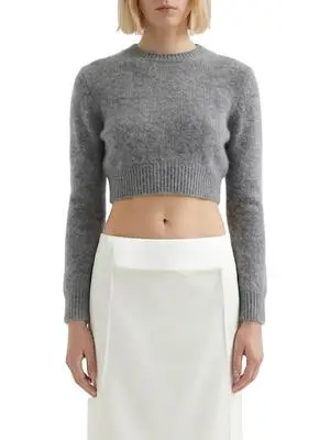 JIL SANDER Cropped Virgin Wool Sweater - Grey