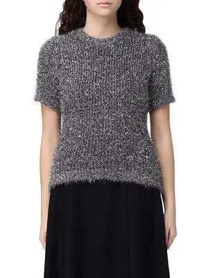 Moschino Short Sleeve Metallic Knit Top - Silver