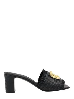 Dolce & Gabbana Raffia Mules With Dg Monogram - Black