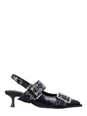 GANNI Leather Blend Slingback Pumps - Black