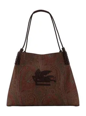 Etro Paisley Print Leather Shoulder Bag - Brown