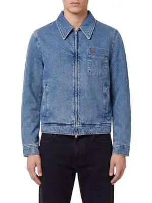 AMI Paris Embroidered Logo Cotton Denim Shirt Jacket - Blue