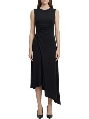 AMI Paris Asymmetrical Viscose Blend Midi Dress - Black