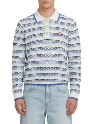 Casablanca Striped Cotton Polo Shirt - Red