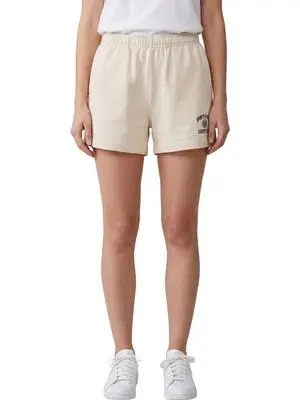 SPORTY & RICH Cotton Shorts With Elasticated Waist And Contrast Logo - Ecru
