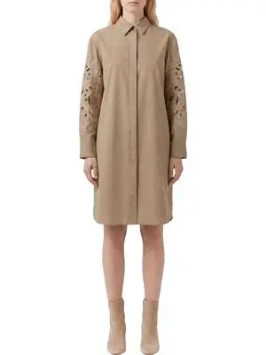 Agnona Cotton Mini Chemisier Dress With Macramé Inserts - Brown