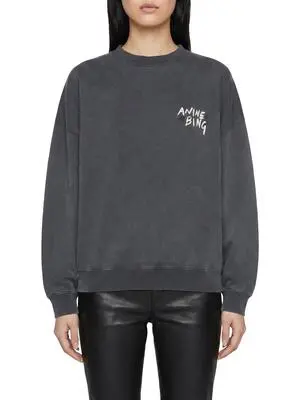 ANINE BING Cotton Crewneck Sweatshirt With Logo Detail - Black